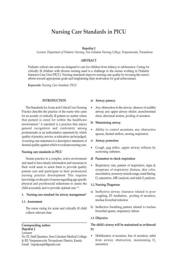 (PDF) PICU STDS AND NURSING CARE