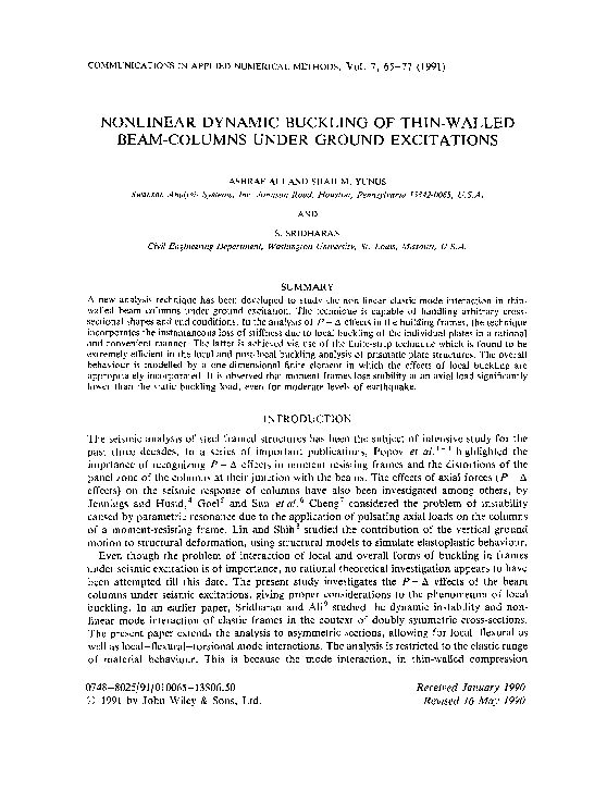 (PDF) Nonlinear dynamic buckling of thin‐walled beam‐columns under ground excitations