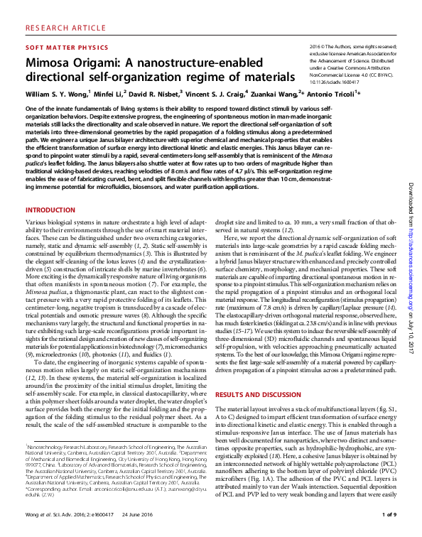 (PDF) Mimosa Origami: A nanostructure-enabled directional self-organization regime of materials