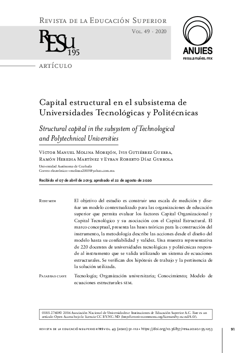 (PDF) Capital estructural en el subsistema de Universidades Tecnológicas y Politécnicas