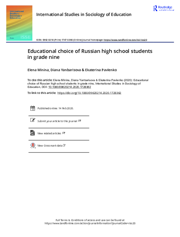 (PDF) Educational choice of Russian high school students in grade nine