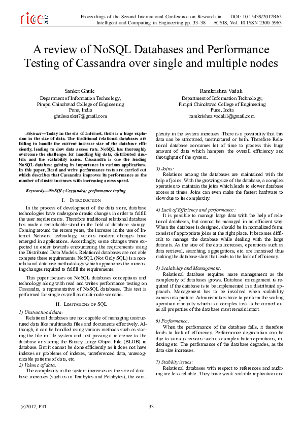 (PDF) A review of NoSQL Databases and Performance Testing of Cassandra ...