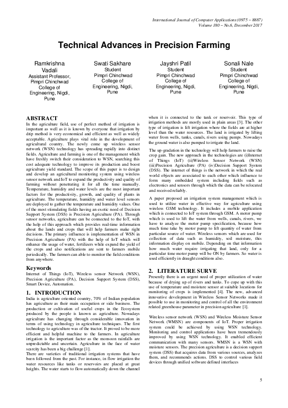 (PDF) Technical Advances in Precision Farming