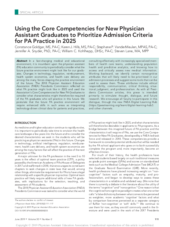 (PDF) Using the Core Competencies for New Physician Assistant Graduates ...