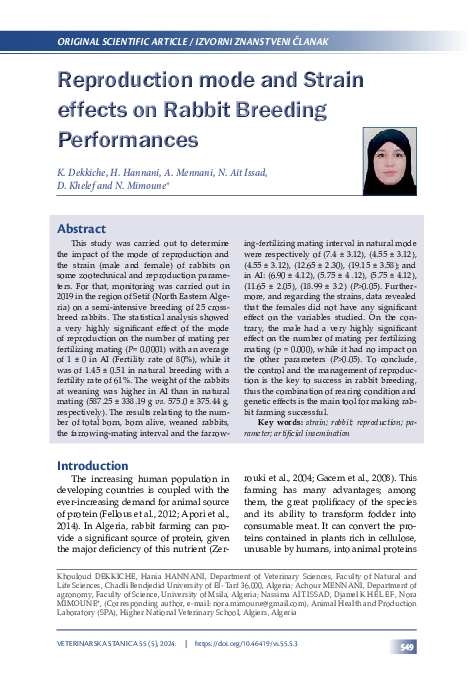 (PDF) Reproduction mode and Strain effects on Rabbit Breeding Performances