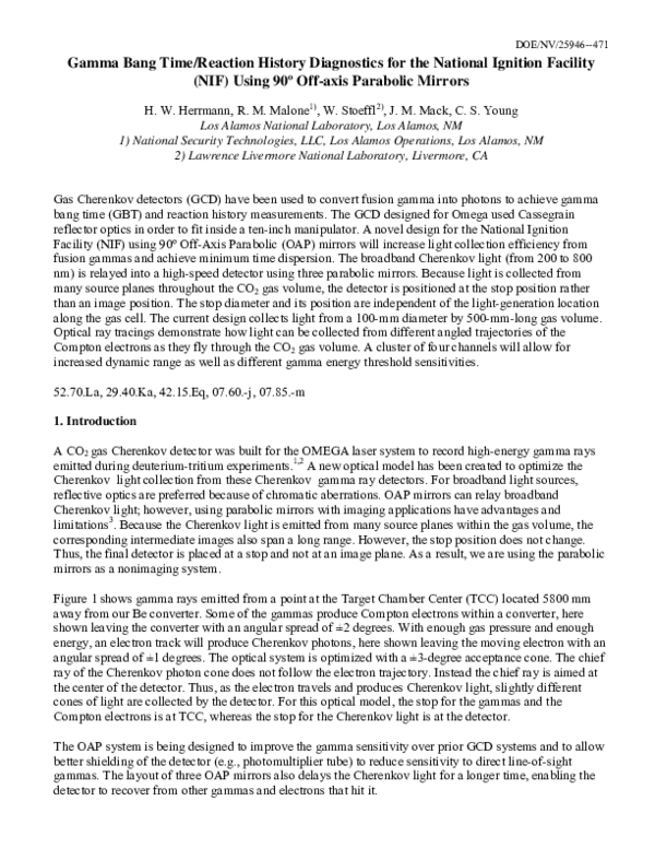 Pdf Gamma Bang Time Reaction History Diagnostics For The National Ignition Facility Nif