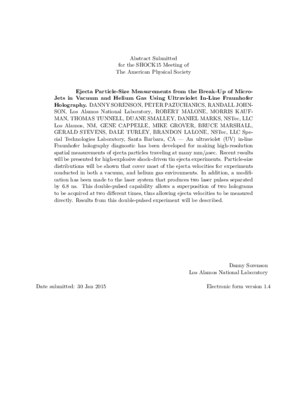 (PDF) Ejecta Particle-Size Measurements from the Break-Up of Micro-Jets ...