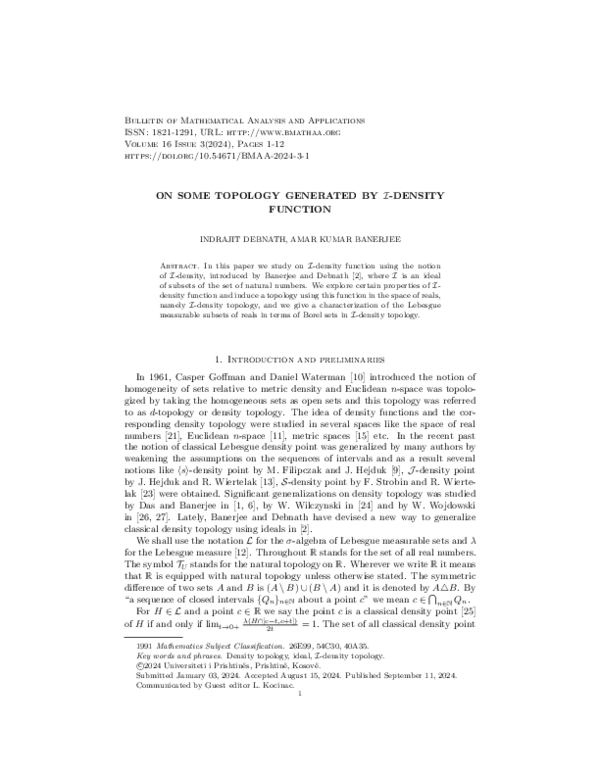 (PDF) ON SOME TOPOLOGY GENERATED BY I-DENSITY FUNCTION | INDRAJIT ...