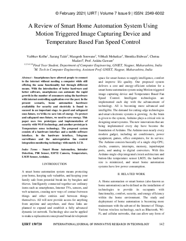 (PDF) A Review Of Smart Home Automation System Using Motion Triggered ...