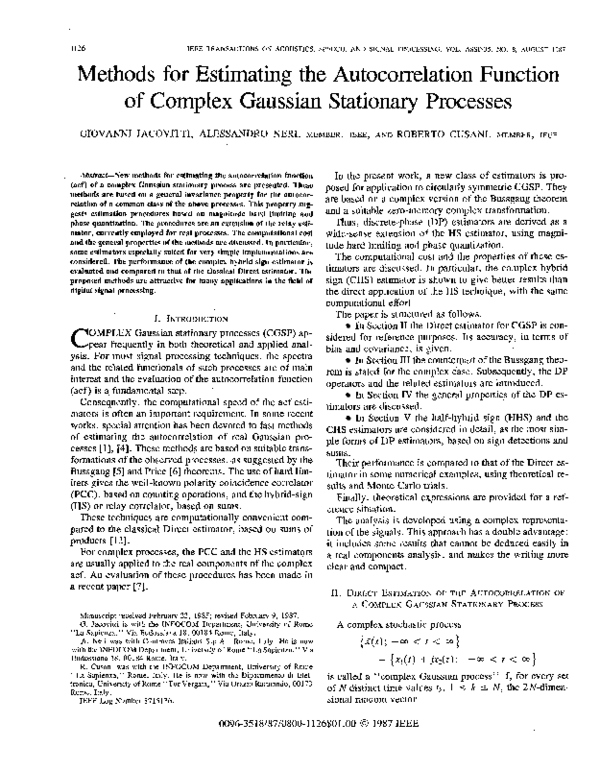 Pdf Methods For Estimating The Autocorrelation Function Of Complex Gaussian Stationary
