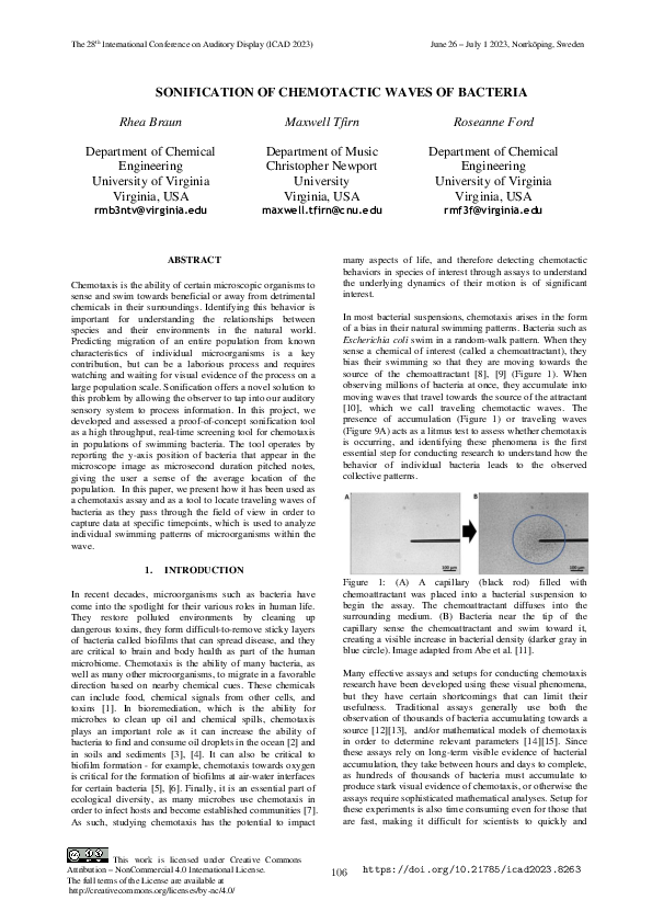 (PDF) Sonification of Chemotactic Waves of Bacteria | Maxwell Tfirn - Academia.edu