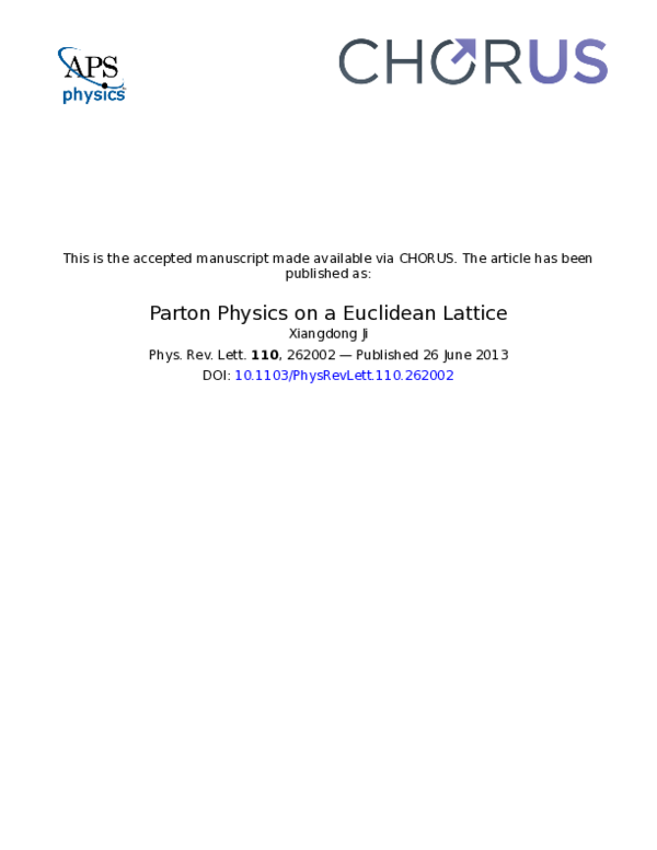 (PDF) Parton Physics on a Euclidean Lattice