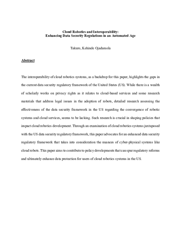 (PDF) Cloud Robotics and Interoperability: Enhancing Data Security Regulations in an Automated Age