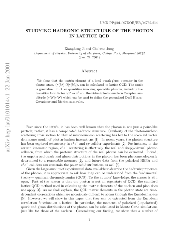 (PDF) Studying Hadronic Structure of the Photon in Lattice QCD