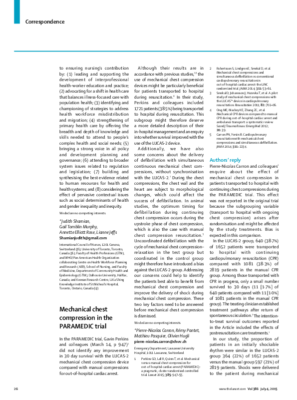 (PDF) Mechanical chest compression in the PARAMEDIC trial
