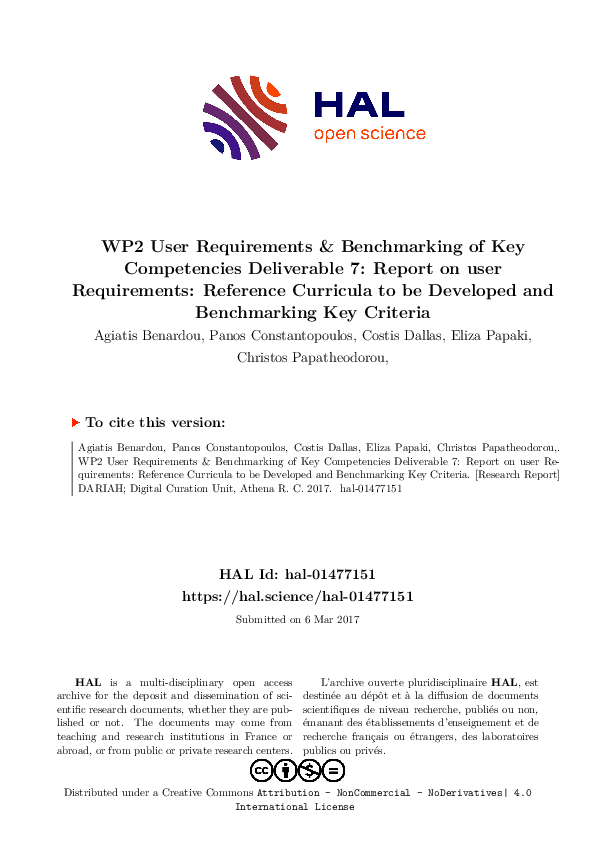 (PDF) WP2 User Requirements & Benchmarking of Key Competencies Deliverable 7: Report on user ...