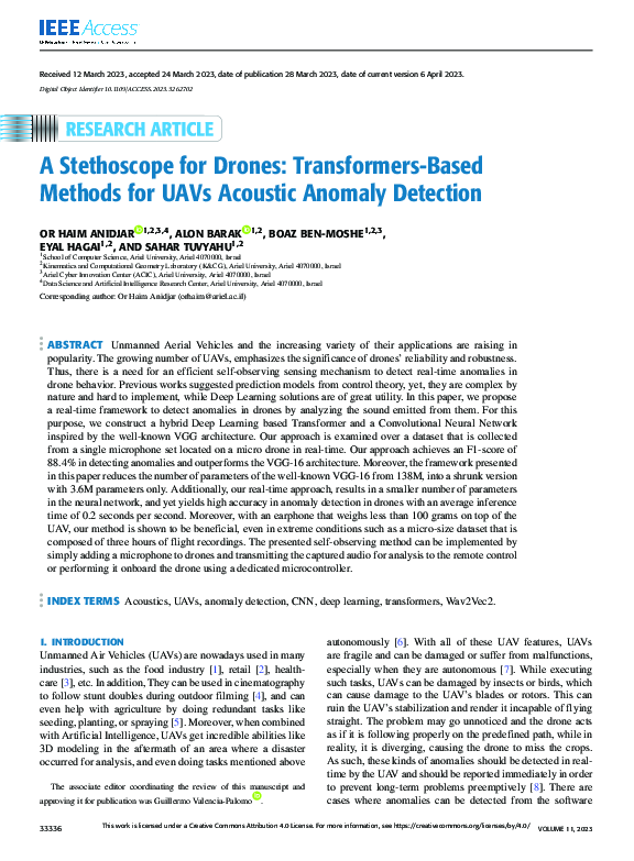(PDF) A Stethoscope for Drones: Transformers Based Methods for UAVs Acoustic Anomaly Detection