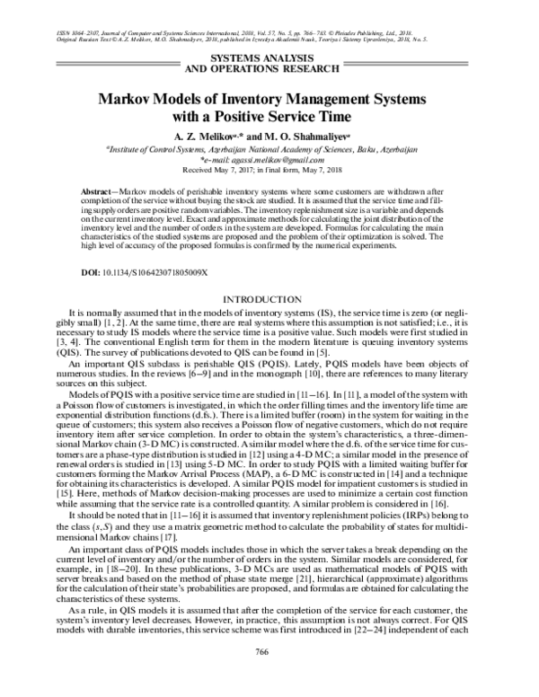 (PDF) Markov models of inventory management systems with positive service time applications