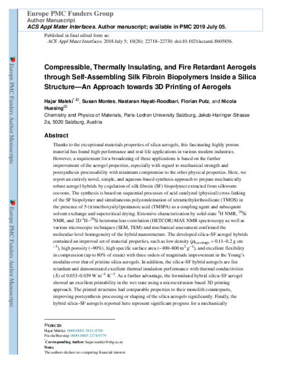 (PDF) Compressible, Thermally Insulating, and Fire Retardant Aerogels ...