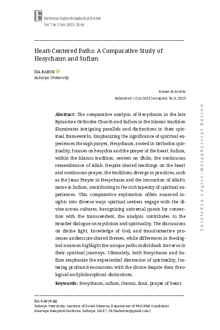 (PDF) Heart-Centered Paths: A Comparative Study of Hesychasm and Sufism