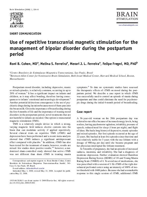 (PDF) Use of repetitive transcranial magnetic stimulation for the management of bipolar disorder ...