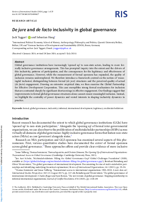 (PDF) De jure and de facto inclusivity in global governance