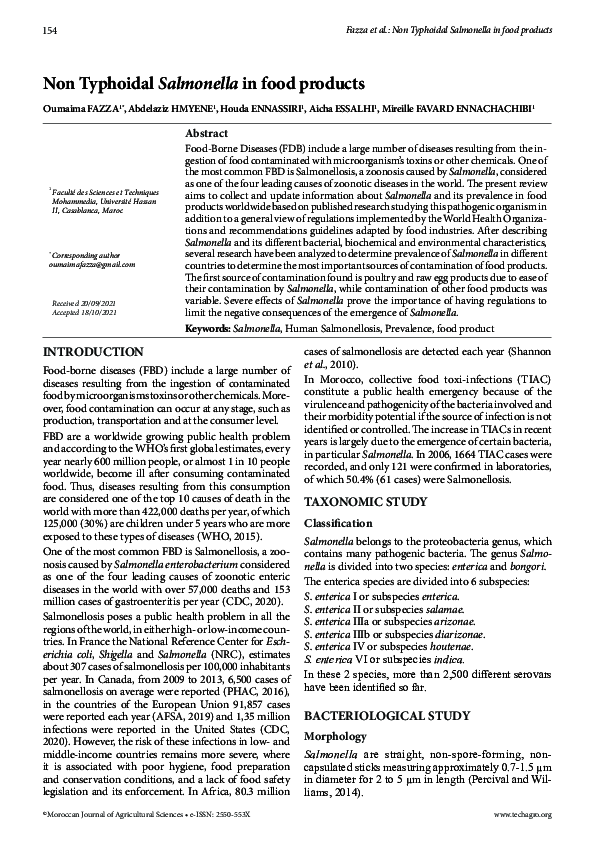 (PDF) Non Typhoidal Salmonella in food products