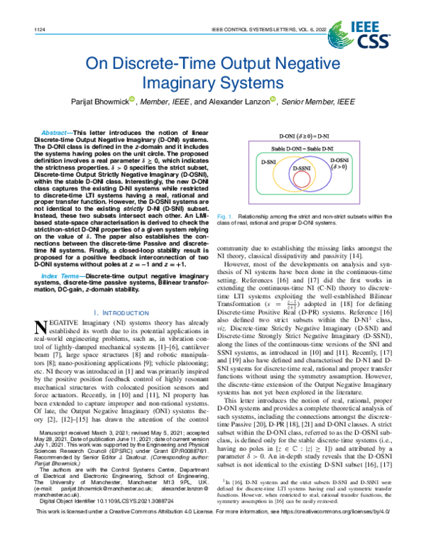 (PDF) On Discrete-Time Output Negative Imaginary Systems