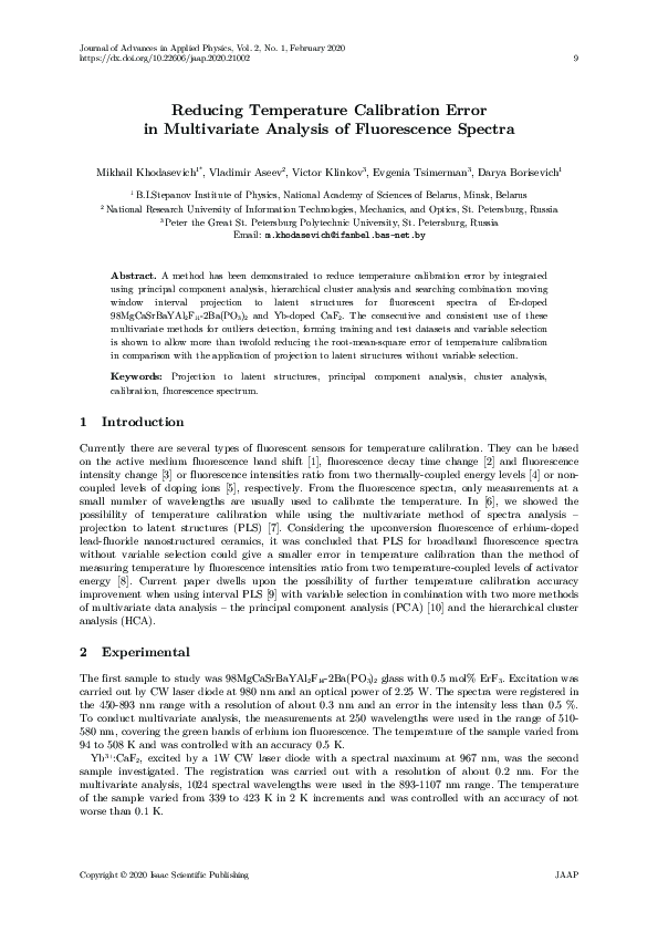 (PDF) Reducing Temperature Calibration Error in Multivariate Analysis of Fluorescence Spectra