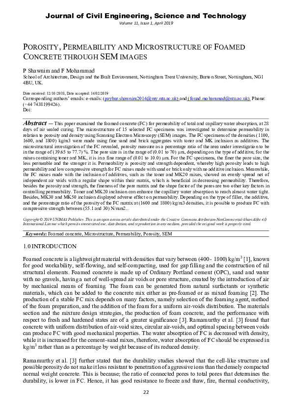 (PDF) Porosity, Permeability and Microstructure of Foamed Concrete ...