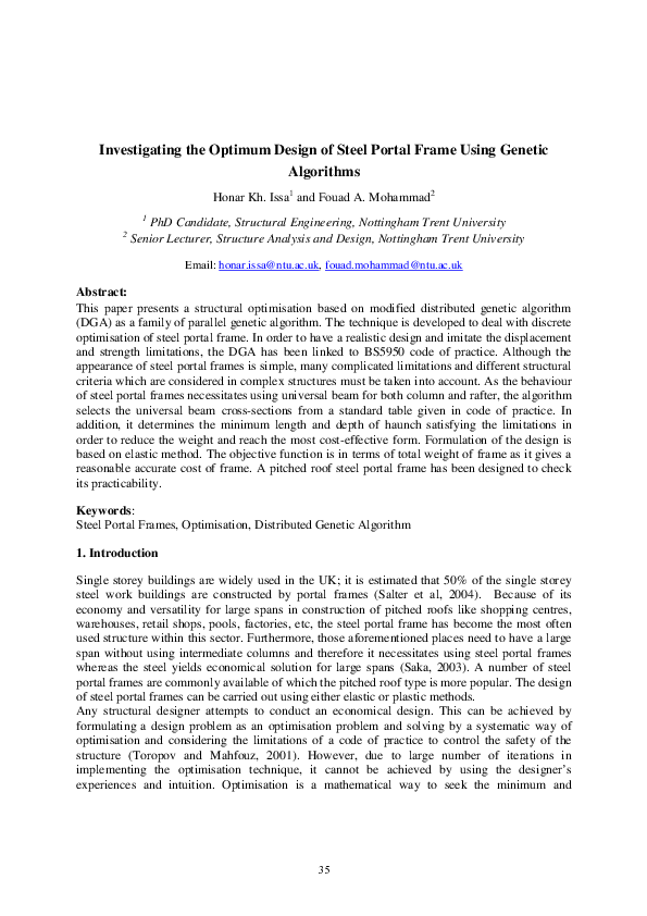 (PDF) Investigating the optimum design of steel portal frames using genetic algorithms