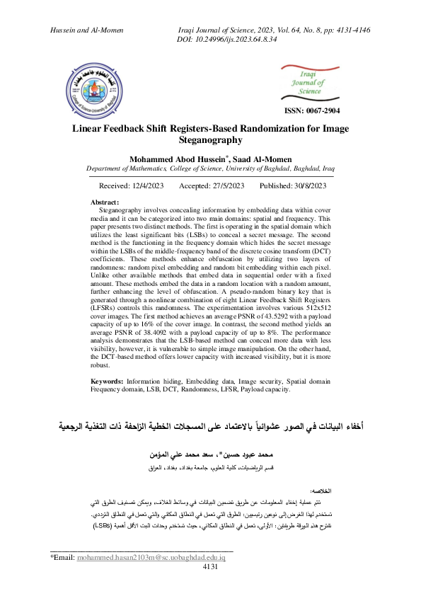 (PDF) Linear Feedback Shift Registers-Based Randomization for Image Steganography