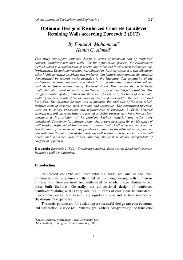 (PDF) Optimum Design of Reinforced Concrete Cantilever Retaining Walls ...