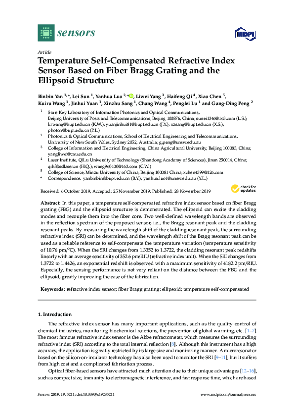 (PDF) Temperature Self-Compensated Refractive Index Sensor Based on Fiber Bragg Grating and the ...