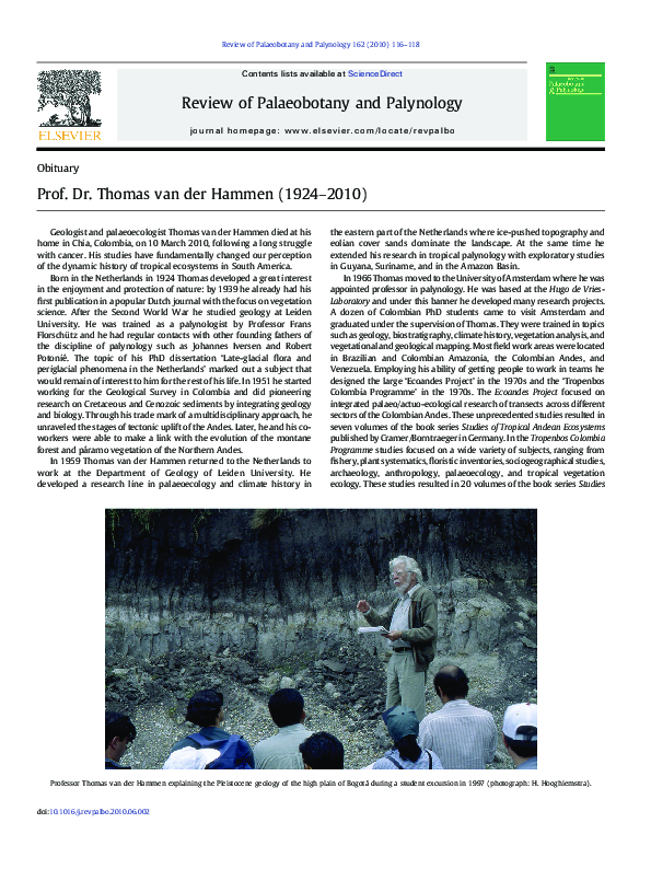 (PDF) Prof. Dr. Thomas van der Hammen (1924–2010)
