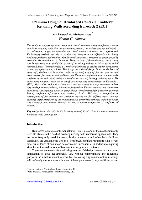 (PDF) Optimum Design of Reinforced Concrete Cantilever Retaining Walls ...