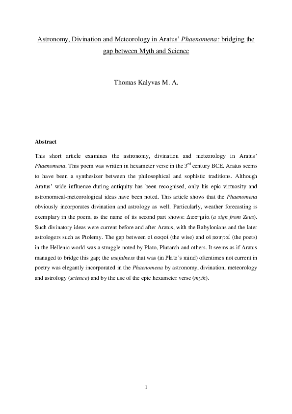 (PDF) Astronomy, Divination and Meteorology in Aratus' Phaenomena ...