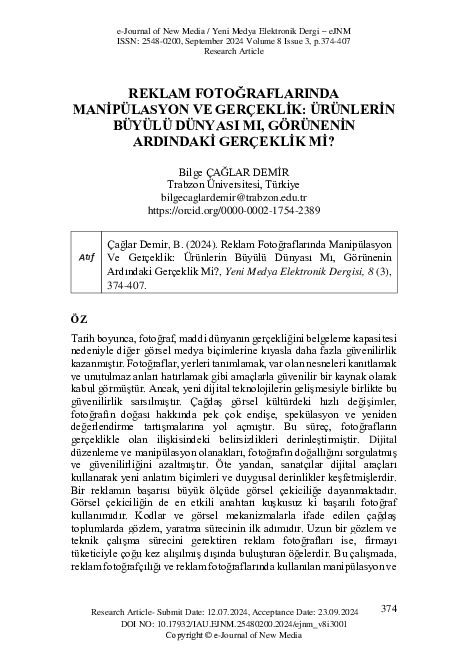 (PDF) REKLAM FOTOĞRAFLARINDA MANİPÜLASYON VE GERÇEKLİK: ÜRÜNLERİN ...