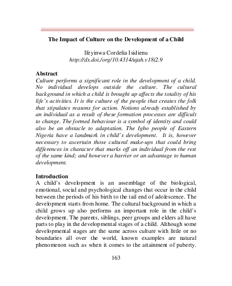 (PDF) The Impact of Culture on the Development of a Child