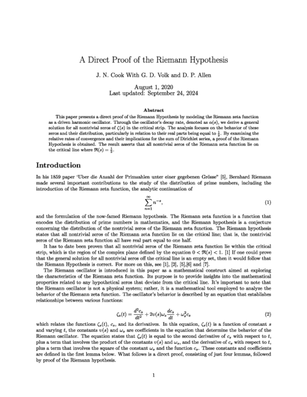 (PDF) A Direct Proof of the Riemann Hypothesis