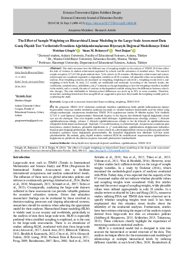 (PDF) The Effect of Sample Weighting on Hierarchical Linear Modeling in the Large-Scale ...