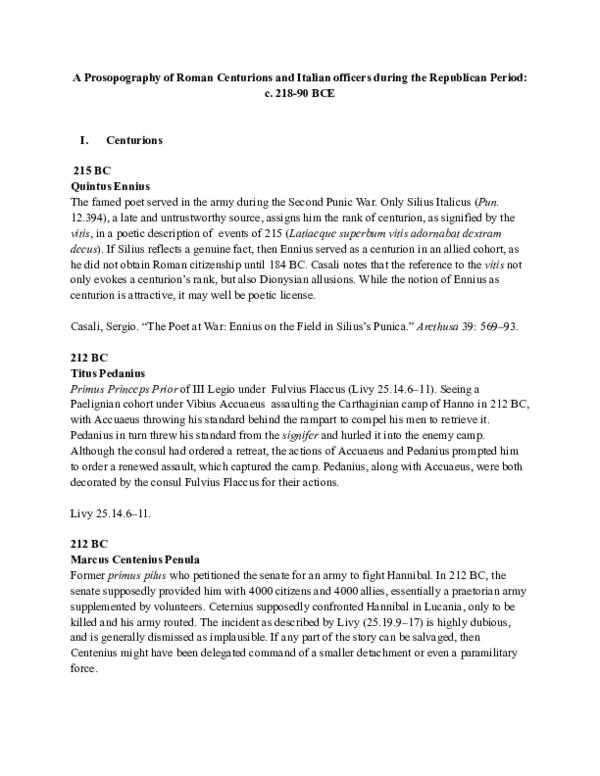 (PDF) A Prosopography of Roman Centurions and Italian officers during ...