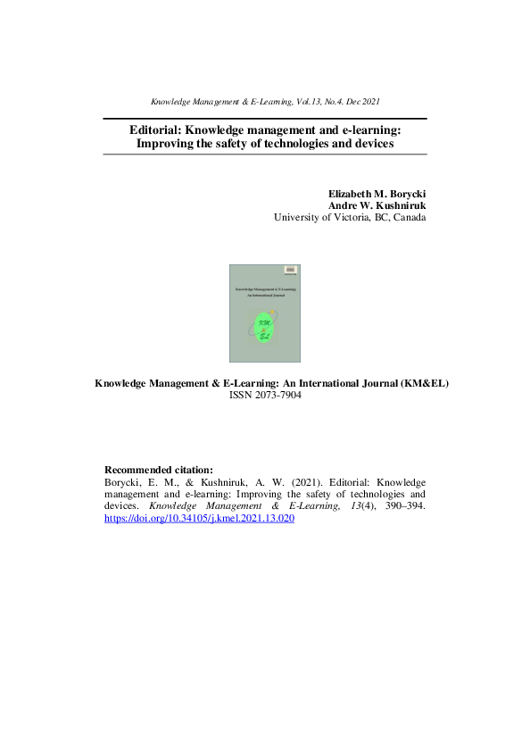(PDF) Editorial: Knowledge management and e-learning: Improving the safety of technologies and ...