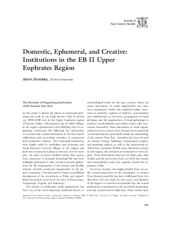 (PDF) Domestic, Ephemeral, and Creative: Institutions in the EB II ...