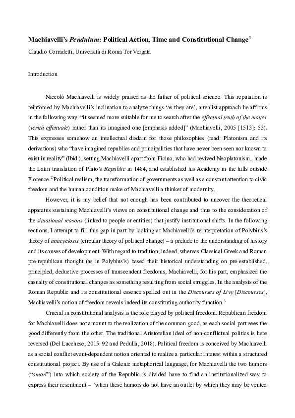 (PDF) Machiavelli's Pendulum: Political Action, Time and Constitutional ...