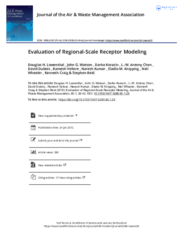 (PDF) Evaluation of Regional-Scale Receptor Modeling