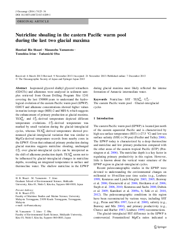 (PDF) Nutricline shoaling in the eastern Pacific warm pool during the ...