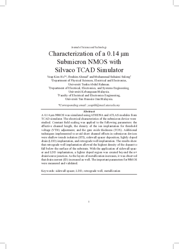 (PDF) Characterization of a 0.14 μm Submicron NMOS with Silvaco TCAD ...