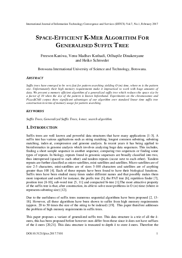 (PDF) Space Efficient K-MER Algorithm for Generalised Suffix Tree