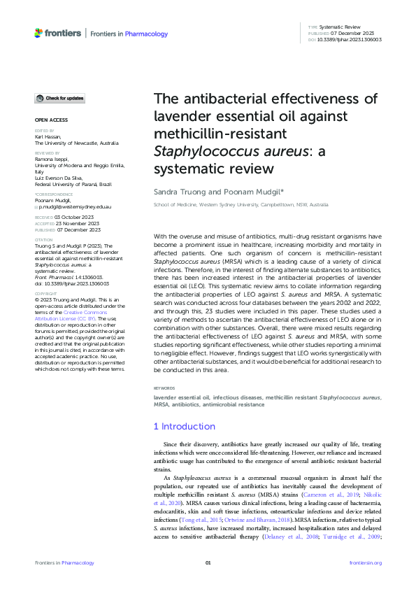 (PDF) The antibacterial effectiveness of lavender essential oil against methicillin-resistant ...